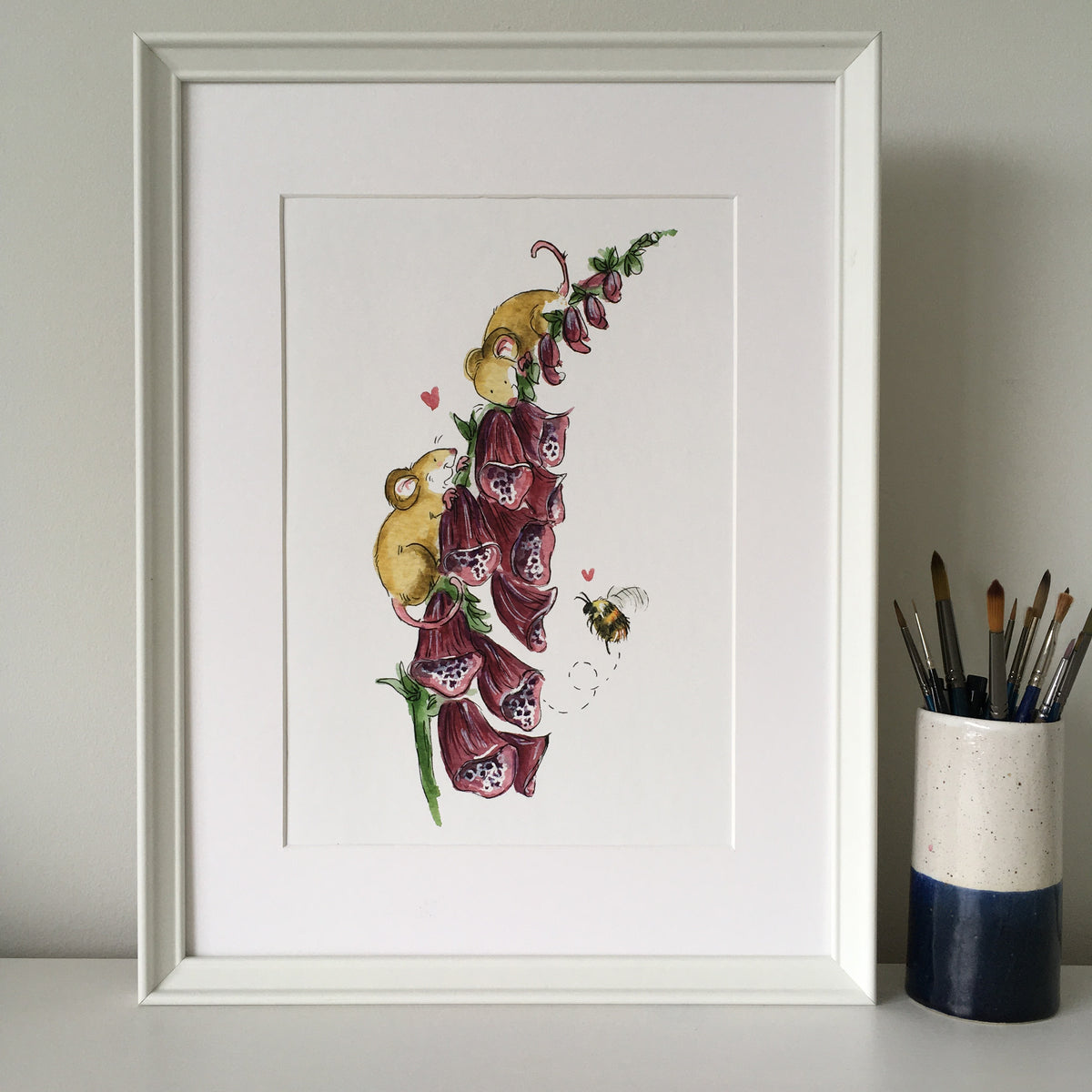 Foxglove, mice and bumblebee Art Print – Ellie Hooi Illustration