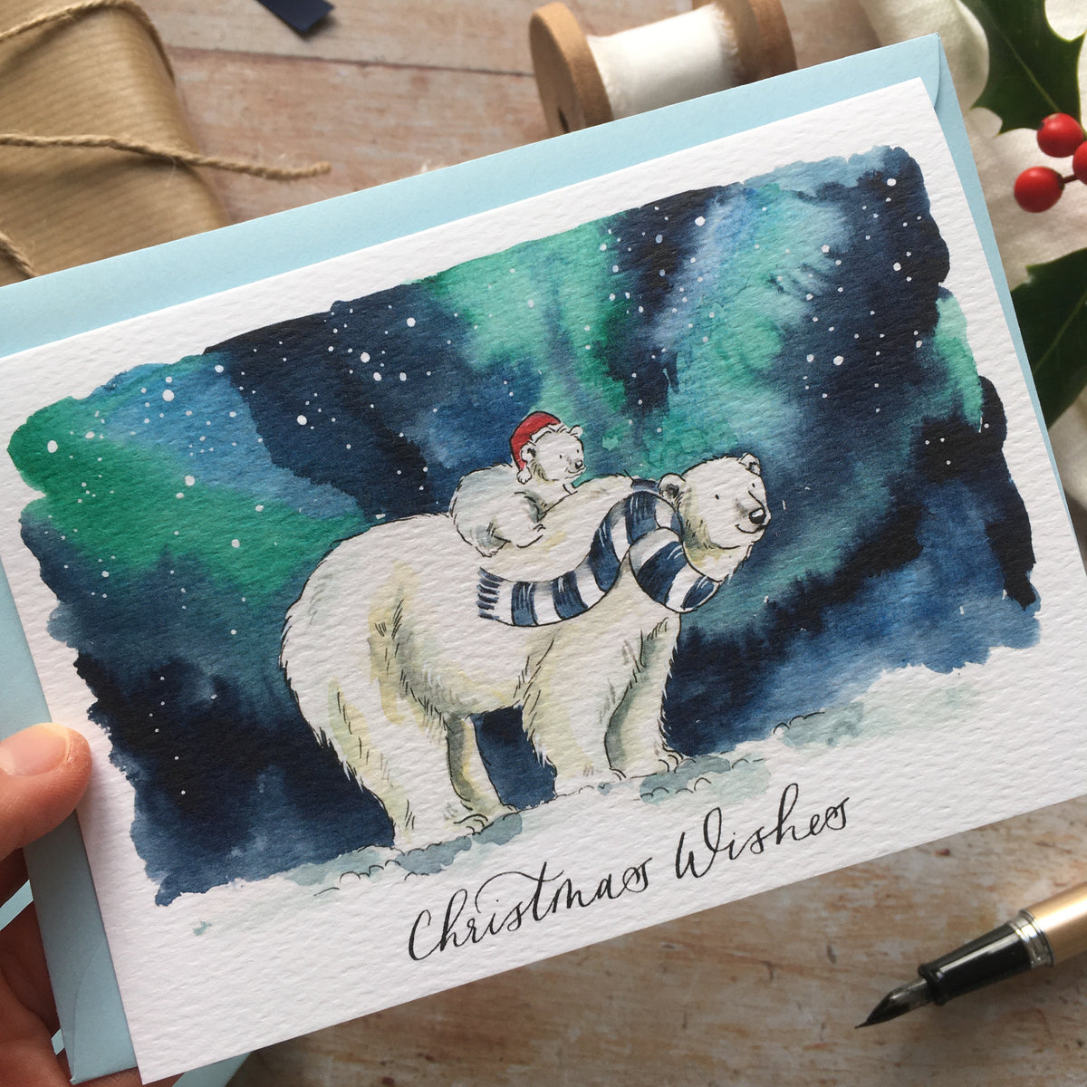 Polar Bear and Polar Bear cub Christmas card – Ellie Hooi Illustration